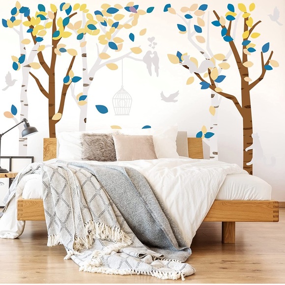 Wall Decor | Birch Trees Wall Decal Large Removable Trees Birds Vinyl ...